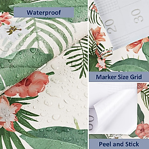 WESTICK Green Floral Wallpaper Self Adehesive Tropical Wall Paper Palm Tree Peel and Stick Botanical Vinyl Wallpaper Banana Leaf Pink Amaryllis Flower Contact Paper for Cabinets 17.5 x 118 inch