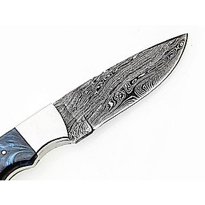 ONEHOPE BLADES Handmade Damascus Steel Hunting Knife With Leather Sheath, 8 inches Fixed Blade Tactical Survival Hand Forged Hunting Bushcraft Camping Knife (BLUE)