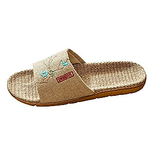 Adjustable Slide Sandals Women Female Four Seasons Household Indoor Couple Household Chinese Floral Printing Sandals (Sky Blue, 8.5)