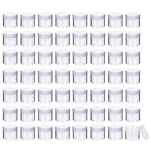 Bekith 60 Pack 0.7oz / 20 ml Round Plastic Pot Jars, Empty Sample Makeup Cosmetic Containers with Lids for Creams, Eye Shadow, Powder, Jewelry