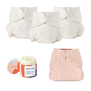 Esembly Cloth Diaper Inner (3 Pack) and Waterproof Cloth Diaper Outer Cover (Confetti), Size 1 - with Everyday Balm Diaper Cream (4 oz) - Overnight Diapers Set for Babies