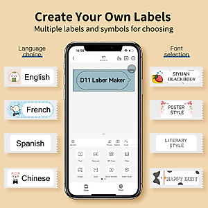 PTJOO Smart Label Maker with Tape, D11 Thermal Label Printer Wireless Bluetooth Sticker Printer Inkless Label Makers Machine with Rich Templates Symbols Fonts for Home Office Organization (Blue)