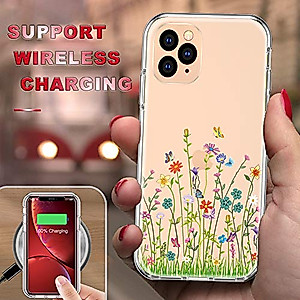 FIRMGE for iPhone 11 Pro Max Case, with 2 x Tempered Glass Screen Protector 360 Full-Body Coverage Hard PC TPU Silicone 3 in 1 Military Grade Shockproof Floral Phone Protective Cover- Clear Flower 01