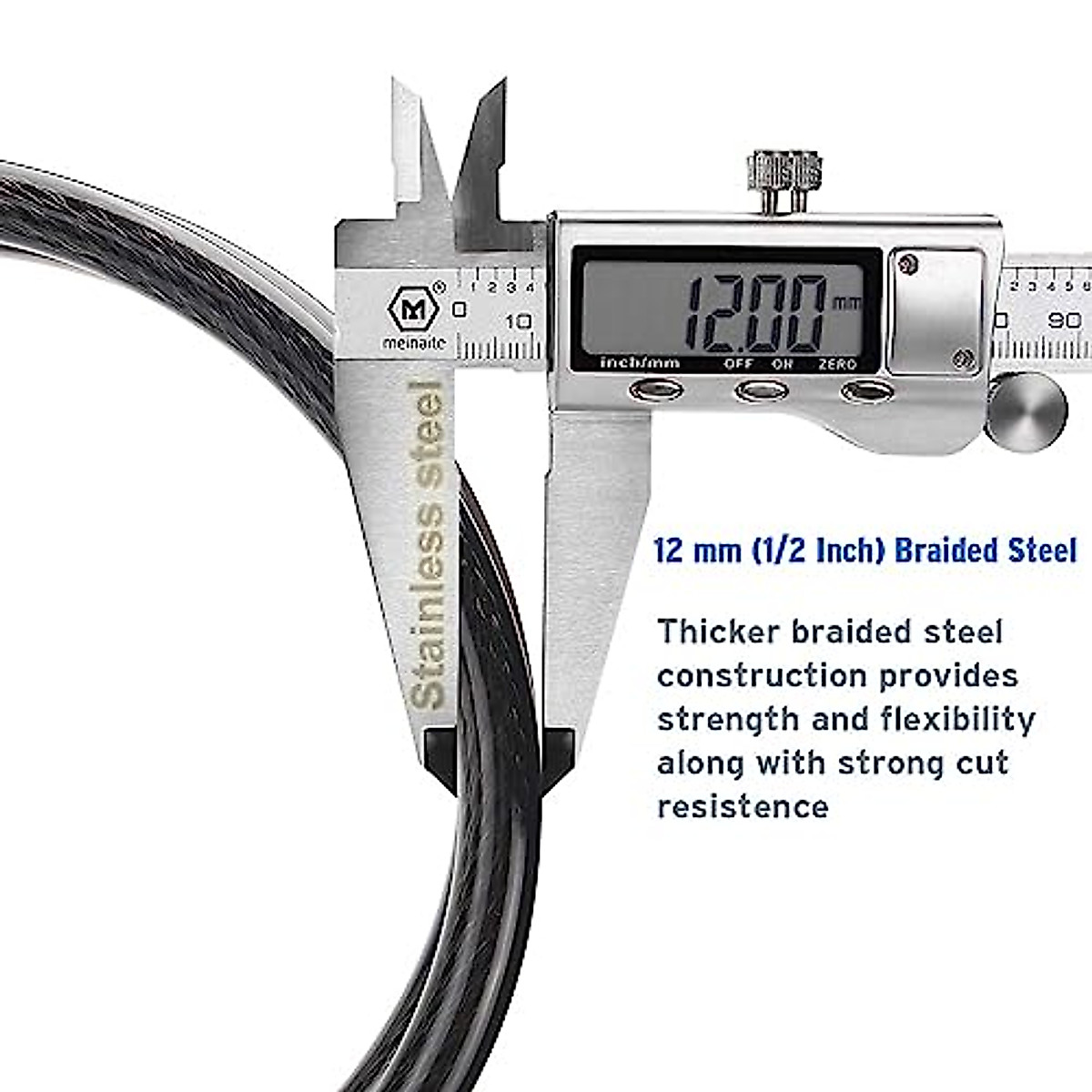 Titanker Bike Steel Cable, 12mm Thick Heavy Duty Security Vinyl Coated Flexible Steel Cable with Loop End (4ft, 7ft, 15ft, 30ft)