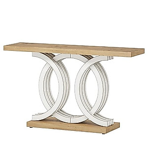 Tribesigns 55 in Console Table with Geometric Base, Modern Hallway Table, Wooden Entryway Table, Foyer Sofa Table, Unique Long Accent Table for Decoration and Organization (White) Brand