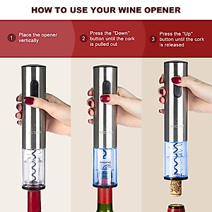 Secura Electric Opener, Foil Cutter, Wine Aerator, Automatic Electric Wine Bottle Corkscrew Opener Set