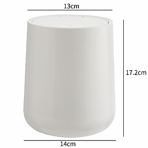 Sheebo 2 Liter / 0.5 Gallon Mini Trash Can with Press Top Lid - Compact Wastebasket for Bathroom Vanity, Desktop, Tabletop, Coffee Table or Countertop (Cylinder Press - White)