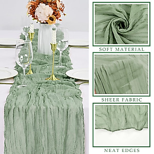 12 Pcs 10FT Sage Green Cheesecloth Table Runner 35 x 120 Inches Long Runner for Tables Gauze Fabric Boho Table Runner Decoration Rustic Sheer Runner for Wedding Baby Shower Birthday Party (Sage Green)