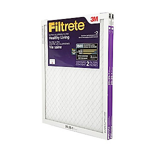 Filtrete 20x25x1 Air Filter, MPR 1500, MERV 12, Healthy Living Ultra-Allergen 3-Month Pleated 1-Inch Air Filters, 2 Filters