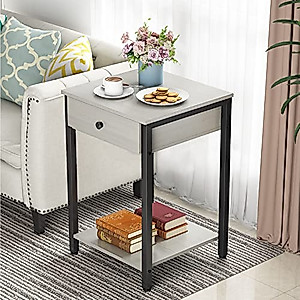 Ecoprsio Nightstand Set of 2 Modern End Table Side Table with Drawer and Storage Shelf Wood Night Stand Greige Bedside Table for Bedroom, Living Room, Sofa Couch, Hall, Easy Assembly, Greige