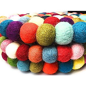 Handmade, Colorful, Heat Resistant, Durable Felt Balls Trivet (Pot Mat, Pot Holder for Hot Dishes) - Single Piece (Multi-Color, Round)