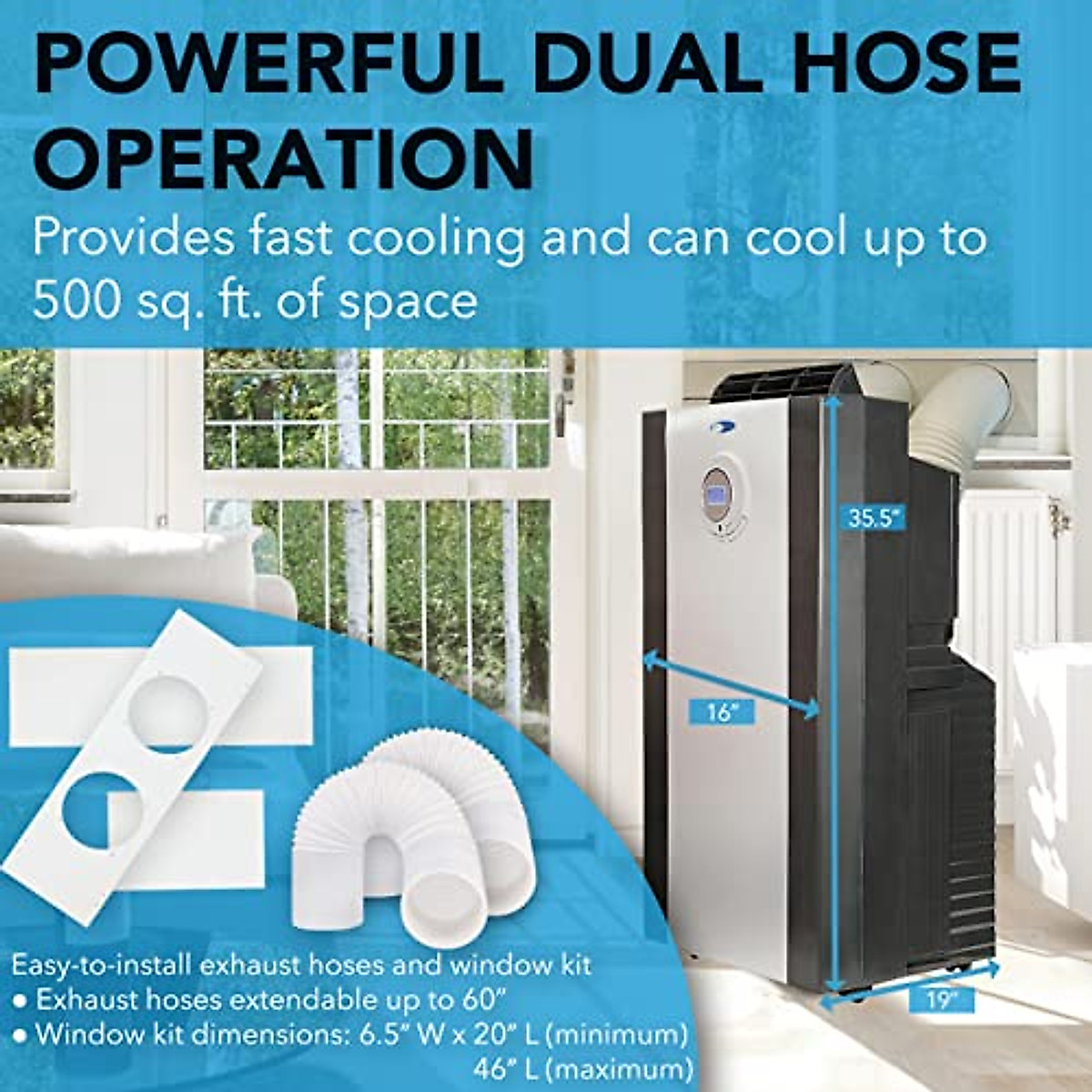 Whynter ARC-143MX 14,000 BTU (9,456.1 BTU SACC) Dual Hose Cooling Portable Air Conditioner, Dehumidifier, and Fan with 3M Filter Storage Bag, up to 500 sq ft in Platinum/Black