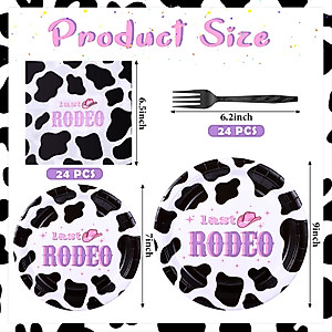 72 Pcs Cow Print Party Tableware Supplies Last Rodeo Girl Bachelorette Party Tableware Set Include Cowgirl Print Plate Napkin Fork for Baby Shower Farm Animal Cow Theme Party Decoration Serve 16 Guest