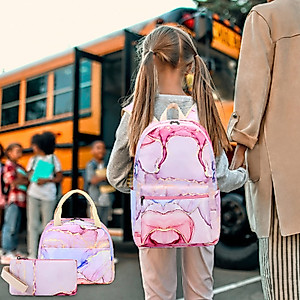 LOIDOU Backpack for Teen Girls Bookbags School Backpack with Lunch Box and Pencil Case 3 in 1 School Bags Set (Pink)