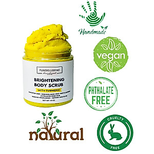 Turmeric Skin Brightening Scrub for Dark Spots, Dark Inner Thighs Bikini Area Underarms, Natural Exfoliating Turmeric Face Scrub ALL NATURAL 10OZ
