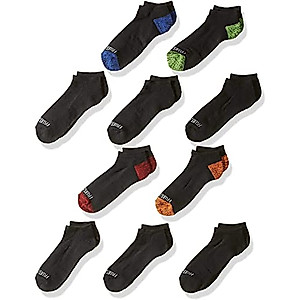 Fruit of the Loom Boys Little 10 Pair Half Cushion No Show Socks, black assort, Small (Shoe Size: 4.5-8.5)