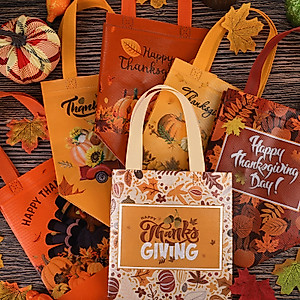 MIMIND 18 Pieces Thanksgiving Non-Woven Tote Bags Turkey Pumpkin Fall Party Gift Bags with Handles Thanksgiving Day Treat Bags Reusable Grocery Goodie Shopping Bags for Fall Thanksgiving Party Favors