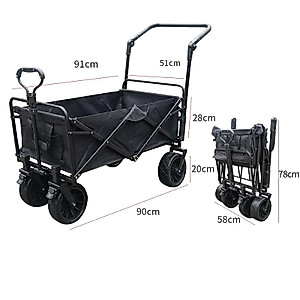 Suuim Garden Wagon Folding Wagon Utility Wagon Foldable Garden Trolley Wagon Heavy Duty Garden Cart with 4 Wheels Beach Wagon Pull Wagon Truck Collapsible W