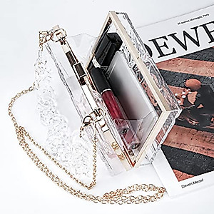 Women Acrylic Clutch Purse, Evening Clutch Crossbody Bag with Removable Gold Chain & Clear Handle, Staduim Approved Shoulder Crossbody Bag for Wedding Party Banquet, Clear