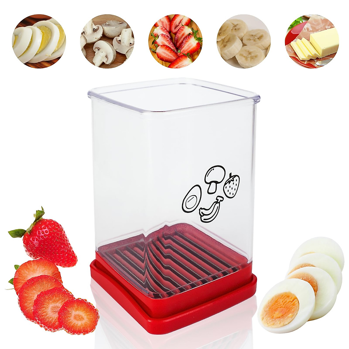 LilyAbeille Fruit Slicer Cup Slicer, Banana Strawberry Slicer with Stainless Steel, Fruit Cutter Fruit Chopper Egg Slicer Kitchen Gadgets, Kitchen Essentials Portable Slicing Tool