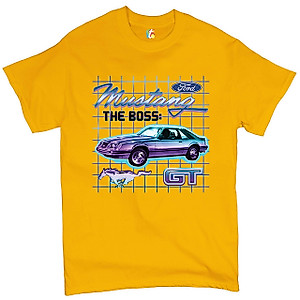 Ford Mustang GT The Boss T-Shirt Muscle Car Licensed Ford Men's Novelty Shirt Yellow X-Large