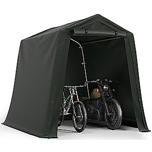 Flamaker Storage Shed 6 x 6 x 7 ft Outdoor Heavy Duty Waterproof Garage Steel Frame Portable Shed with Roll-up Zipper Doors for Motorcycle, Bike, Gardening Tools (Green)
