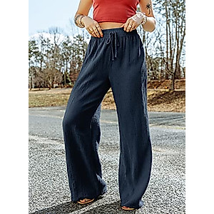 Acelitt Women's Casual Wide Leg Linen Pants Long Lounge Pant Lightweight High Waisted Trendyed Loose Fall Fashion 2023 Pants Long Lounge Pant Trousers Blue XL