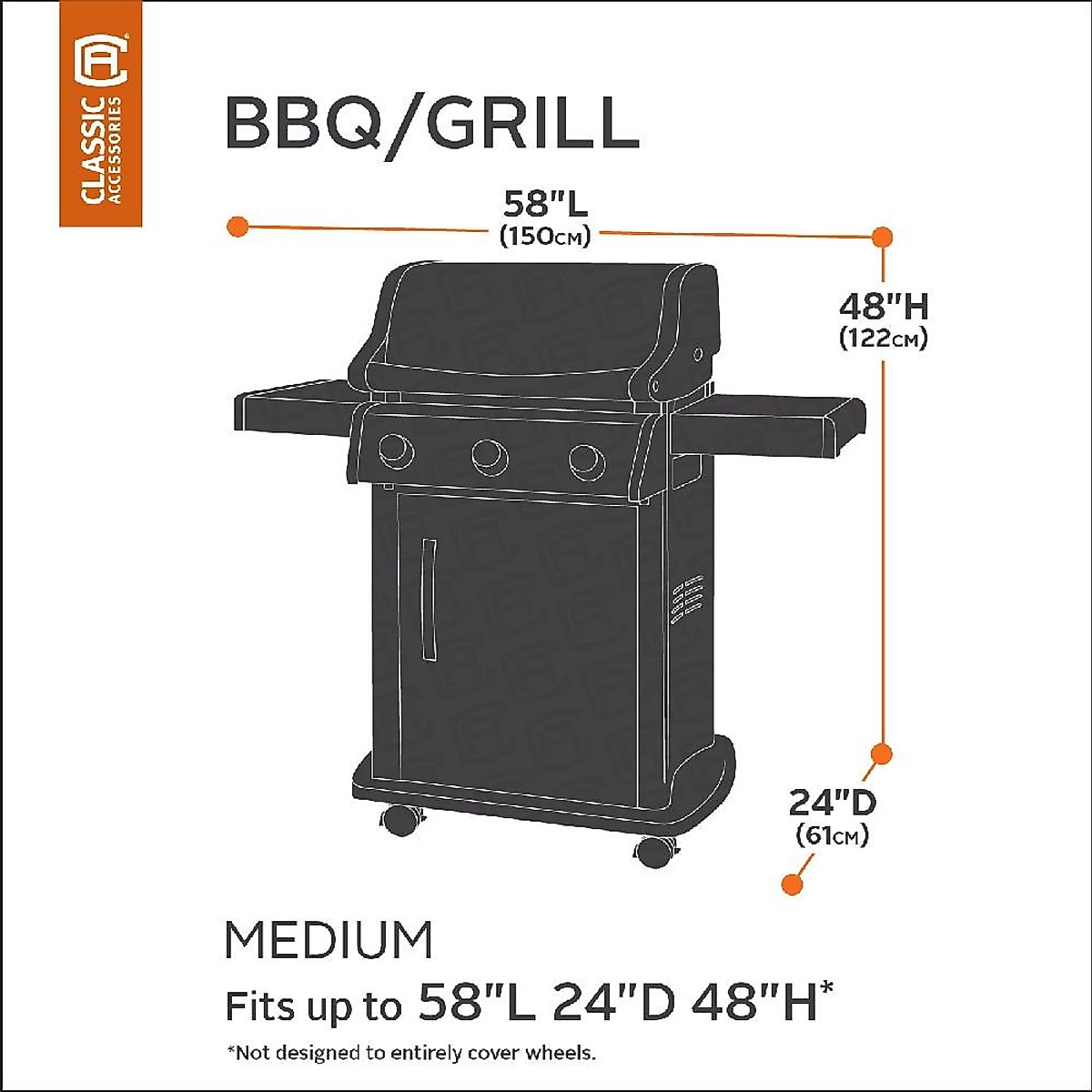 Classic Accessories Grill Cover, 58"L x 24"D x 48"H, Sand, Grill Cover, Grill Cover for Outdoor Grill, BBQ Cover