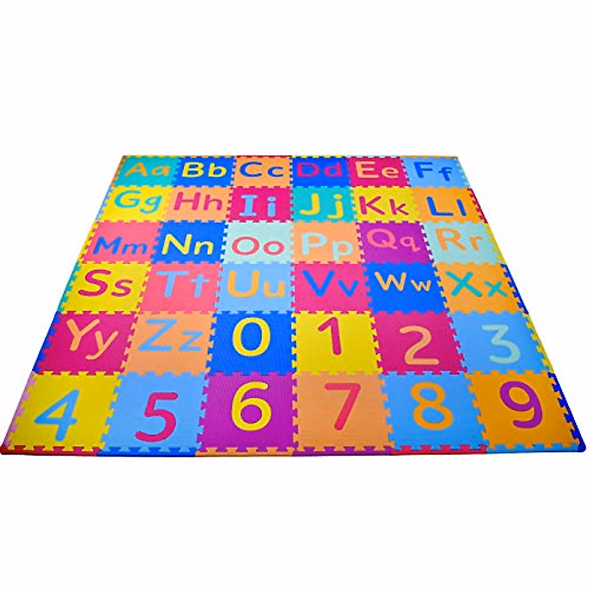 KC Cubs Soft & Safe Non-Toxic Children’s Interlocking Multicolor Exercise Puzzle Educational ABC Alphabet EVA Play Foam Mat for Kid’s Floor & Baby Nursery Room, 36 Tiles, 9 Colors, 54 Borders (EVA003)