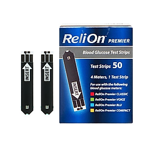 ReliOn Premier Blood Glucose Test Strips | Blood Glucose Test Strips | Test Strips for Diabetes | Blood Sugar Test Strips | Diabetic Test Strips | Reli On Premier Test Strips 50 Count + STS Sticker.