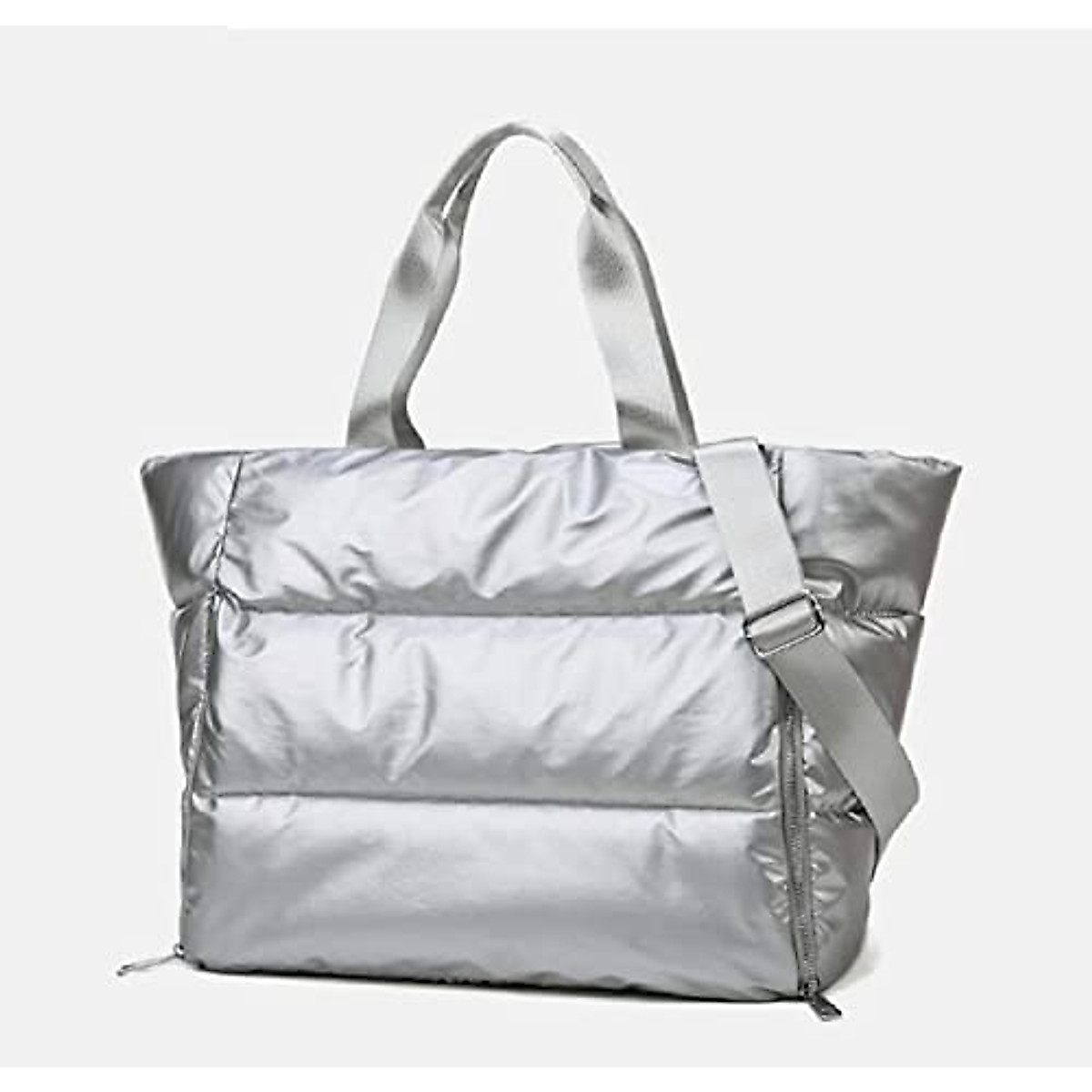 Puffer Tote Bag,Women Large Designer Handbags, Winter Soft Puffer Shoulder Bag Women Yoga Fitness Bag Travel Bag (Silver)