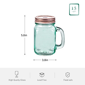 SUNNOW Vastto 6 Pack 15 Ounce Chromatic Engraved Glass Jar Mug with Handle and Straw