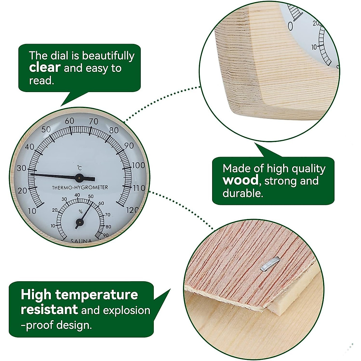 Sauna Thermometer, 2-in-1 Wood Digital Sauna Room Thermometer Hygrometer Sauna Temperature Thermometer Sauna Room Thermometer and Hygrometer Sauna Accessories