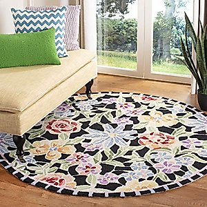 SAFAVIEH Chelsea Collection Area Rug - 4'6" x 6'6" Oval, Black, Hand-Hooked French Country Wool, Ideal for High Traffic Areas in Living Room, Bedroom (HK214B)