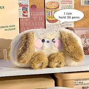 irLocy Kawaii Pencil Case Cute Plush Bear Pencil Case Cute Aesthetic Pencil Pouch Large Pencil Holder Kawaii Stuff (white)