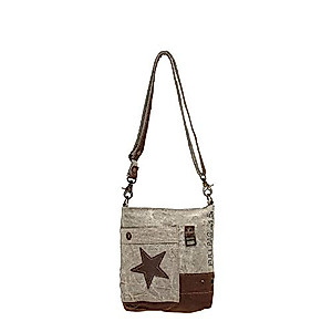 Myra Bags Leather Star Upcycled Canvas Medium Corssbody Bag M-0898