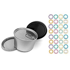 YEEPON 20sets Cali Press In Self-seal Tin Can with Lid - Tuna Can Hoop Ring - NO TOOLS NEEDED + 32Pieces can Labels【200ml/7g] (20sets)
