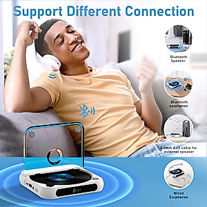MICOCIOUS Portable CD Player, Personal CD Players with Bluetooth for Car & Travel, Rechargeable Small CD Player with Headphones, LCD Touch Screen & Anti-Skip/Shockproof