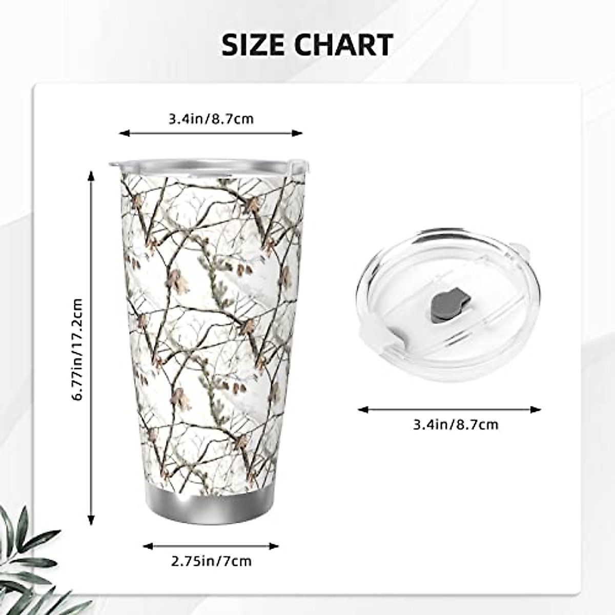 Evealyn White Tree Camo Printed 20 Oz Tumbler Insulated Tumbler Travel Mug Stainless Steel Cup Coffee Mug With Lids For Home Outdoor Office