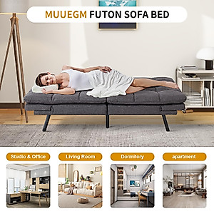 MUUEGM Futon Sofa Couch Bed, Convertible Memory Foam Futons Couch Bed, Adjustable Backrests Armrests Couch Bed Sleeper,Modern Love Seat Daybed Sofa for Living Room,Small Space,Office,71", Linen Grey
