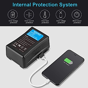 KUNLUN 220Wh 15000mAh V Mount Battery/Dtap Battery with D-TAP DC USB Ports V Lock Battery for Sony Video Cameras Camcorders Broadcast LED Lights Monitors Replacement Brick for DSLR