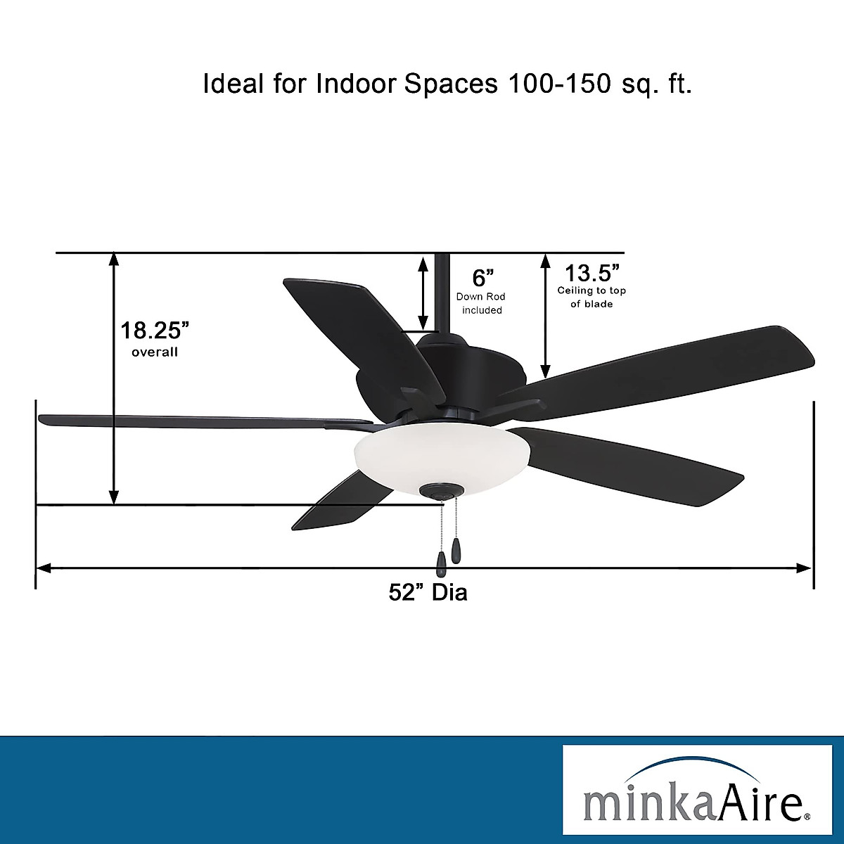 MINKA-AIRE F553L-CL Minute 52 Inch LED Energy Star Rated Ceiling Fan with DC Motor and 3 Speed Pull Chain in Coal Finish