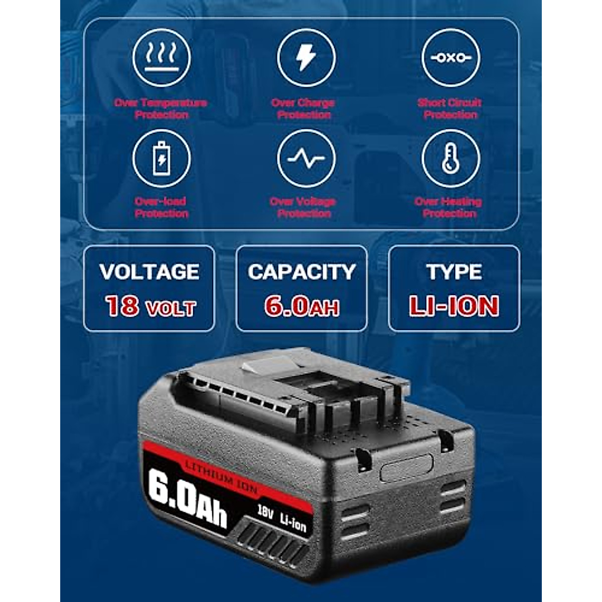 2Pack BAT609 6000mAh 18V Battery and Charger Kit Replacement for Bosch 18 Volt Battery Li-ion Compatible with Bosch 18v Battery & Charger Combo Starter Kit BAT609G BAT610G BAT611 BAT612 BAT618 BAT618G