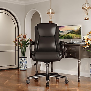 H HAILIBO Office Chair, High Back Big and Tall 400lbs Executive Desk Chair, Bonded Leather Ergonomic Computer Chair with Armrest, Adjustable Height and Swivel Wheels, Black