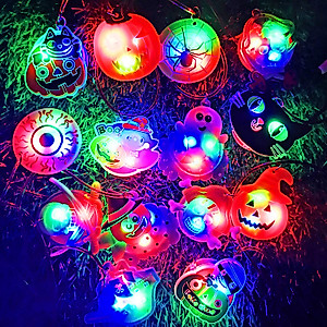 Halloween Lights- 24 pcs Halloween LED Necklace Bracelets Pumpkin Ghost Pirate Spider Eyeball Halloween Party Favor Light up Flashing Decoration Trick Treats Gift Bag Fillers for Women Men Family Pack