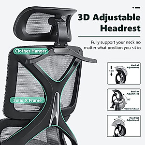 Memobarco Office Chair, Ergonomic Office Chair with Lumbar Support, Adjustable Seat Depth, Headrest, Armrests, Tilt Function, Mesh Executive Office Chairs for Home, Meeting, Conference, Hotel, Gray