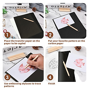 200 Sheets Carbon Paper Graphite Paper Black Carbon Transfer (8.5 x 11.5 inch) Tracing Papers with 5 PCS Embossing Styluses Dotting Tools for Wood Paper Canvas Craft