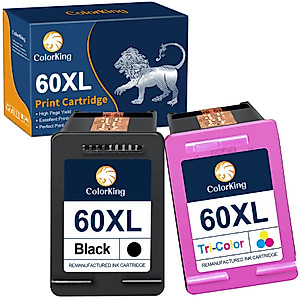 Colorking Remanufactured Ink Cartridge Replacement for HP 60XL 60 XL CC641WN CC644WN for HP Photosmart C4680 D110a C4795 DeskJet D2680 F4280 F4480 F2430 F4580 Envy 100 Printer (1 Black, 1 Tri-Color)