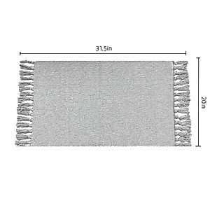 JE JOUE Boho Bathroom Rug 2'x3' Grey，Hand Woven Tassel Solid Color Area Rug, Washable Bedroom Runner mat for Laundry Kitchen Outdoor Bathroom Dorm entryway