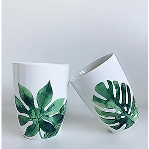 Ceramic Bathroom Sets,5 Pieces Bathroom Accessory Set-Lotion Dispenser,Toothbrush Holder,Tumbler & Soap Dish,Green Leaves Design Bath Ensemble (#2)